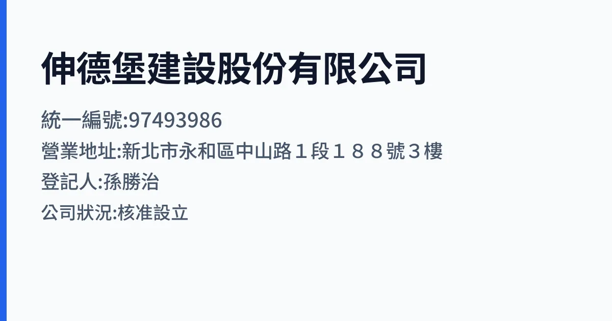 伸德堡建設股份有限公司 - 統編 97493986(新北市) 公司登記資料與營業項目詳細圖表
