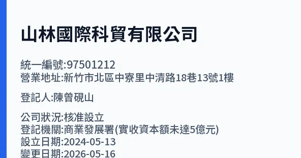 山林國際科貿有限公司的照片-統編 97501212(新竹市) 公司登記資料與營業項目詳細圖表
