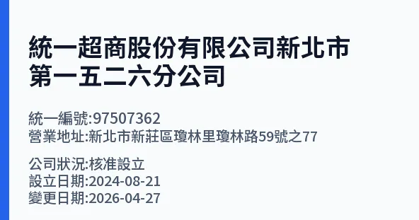 統一超商股份有限公司新北市第一五二六分公司的照片-統編 97507362(新北市) 公司登記資料與營業項目詳細圖表