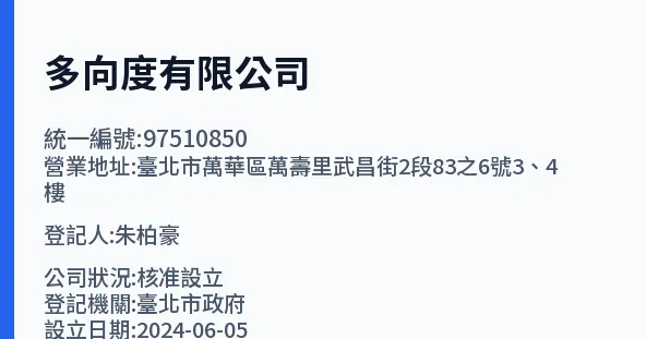 多向度有限公司的照片-統編 97510850(臺北市) 公司登記資料與營業項目詳細圖表