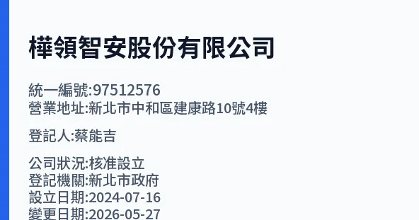 樺領智安股份有限公司的照片-統編 97512576(新北市) 公司登記資料與營業項目詳細圖表