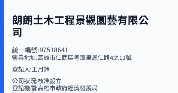 朗朗土木工程景觀園藝有限公司的照片-統編 97518641(高雄市) 公司登記資料與營業項目詳細圖表