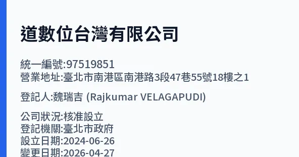道數位台灣有限公司的照片-統編 97519851(臺北市) 公司登記資料與營業項目詳細圖表