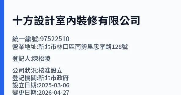 十方設計室內裝修有限公司的照片-統編 97522510(新北市) 公司登記資料與營業項目詳細圖表