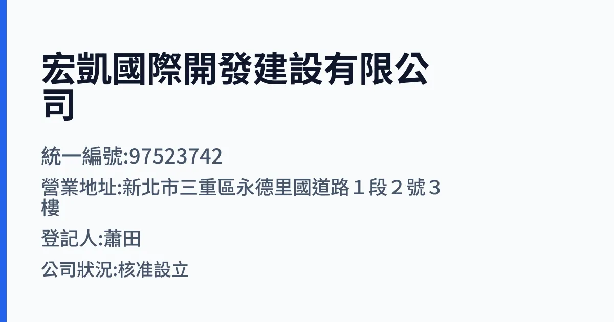 宏凱國際開發建設有限公司 - 統編 97523742(新北市) 公司登記資料與營業項目詳細圖表