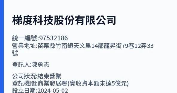 梯度科技股份有限公司的照片-統編 97532186(苗栗縣) 公司登記資料與營業項目詳細圖表