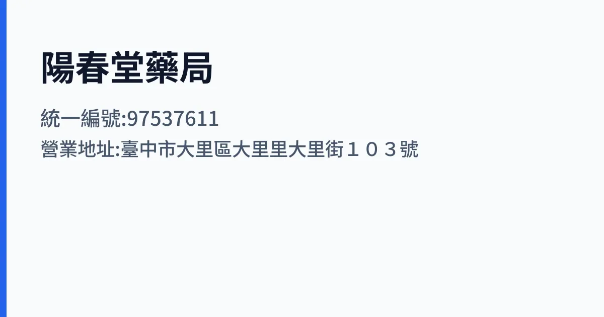 陽春堂藥局 - 統編 97537611(臺中市) 公司登記資料與營業項目詳細圖表