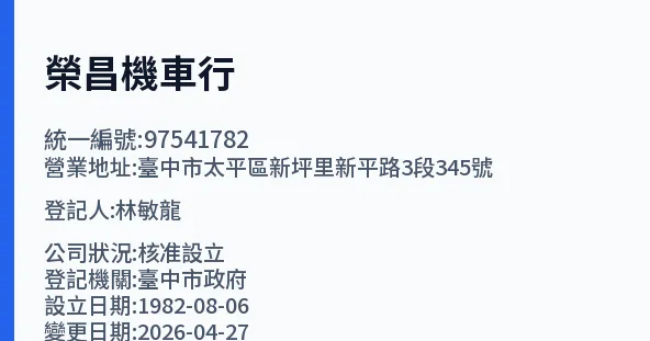 榮昌機車行的照片-統編 97541782(臺中市) 公司登記資料與營業項目詳細圖表