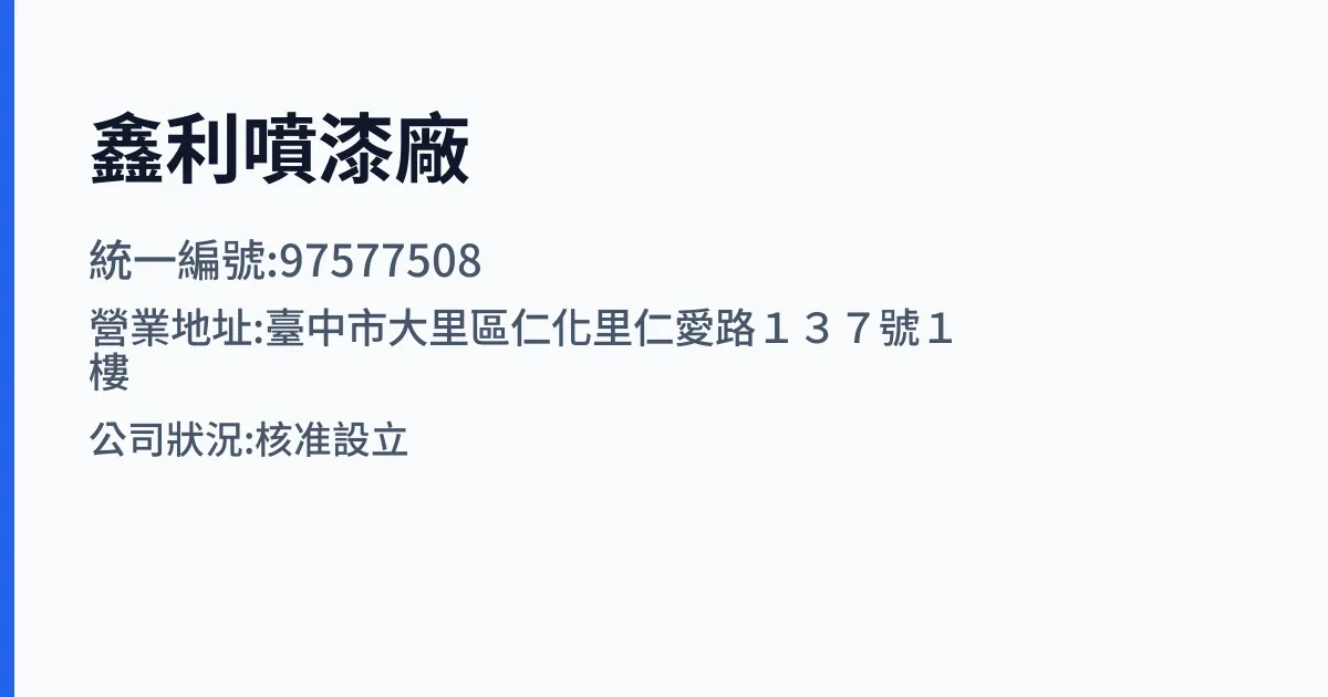 鑫利噴漆廠 - 統編 97577508(臺中市) 公司登記資料與營業項目詳細圖表