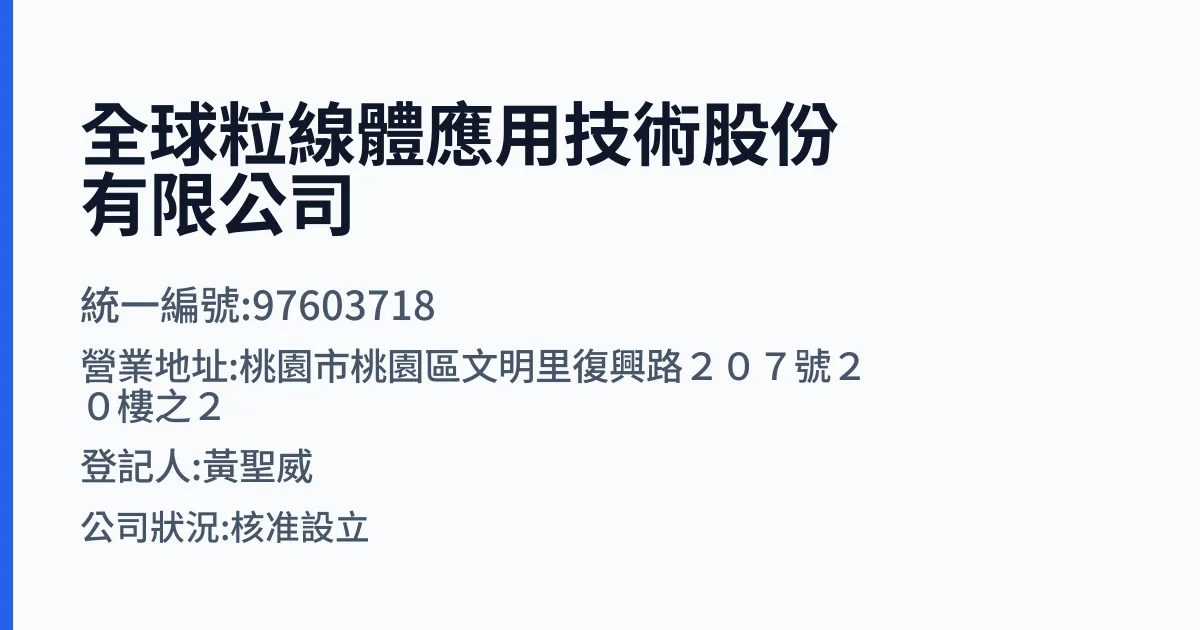 全球粒線體應用技術股份有限公司 - 統編 97603718（基隆市） 公司登記資料與營業項目詳細圖表