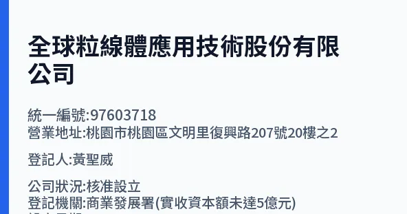 全球粒線體應用技術股份有限公司的照片-統編 97603718(桃園市) 公司登記資料與營業項目詳細圖表