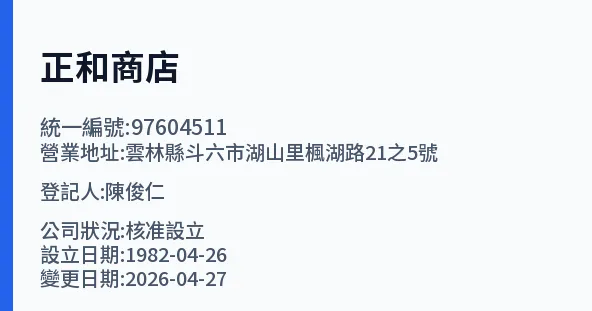 正和商店的照片-統編 97604511(雲林縣) 公司登記資料與營業項目詳細圖表