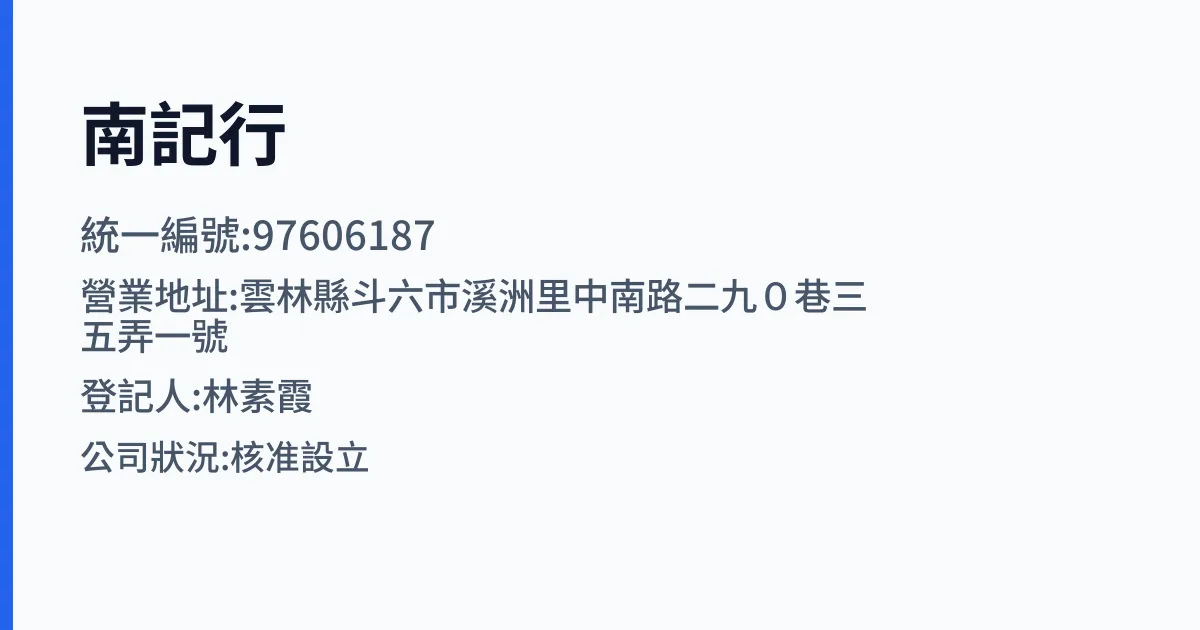 南記行 - 統編 97606187(雲林縣) 公司登記資料與營業項目詳細圖表