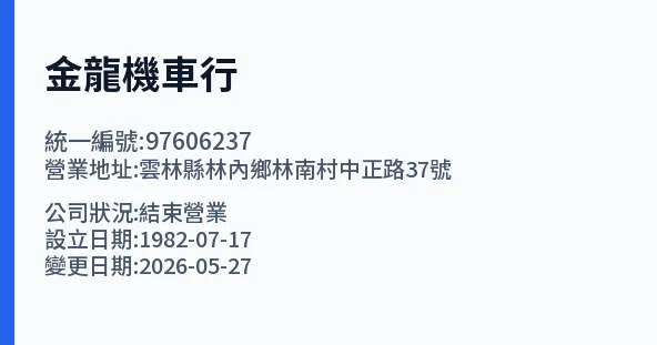 金龍機車行的照片-統編 97606237(雲林縣) 公司登記資料與營業項目詳細圖表