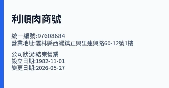 利順肉商號的照片-統編 97608684(雲林縣) 公司登記資料與營業項目詳細圖表