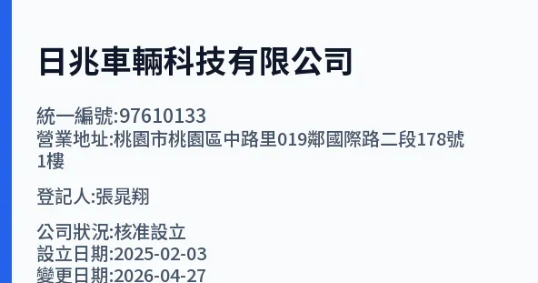 日兆車輛科技有限公司的照片-統編 97610133(桃園市) 公司登記資料與營業項目詳細圖表
