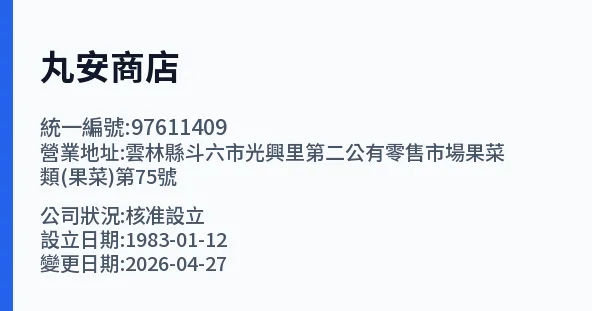 丸安商店的照片-統編 97611409(雲林縣) 公司登記資料與營業項目詳細圖表