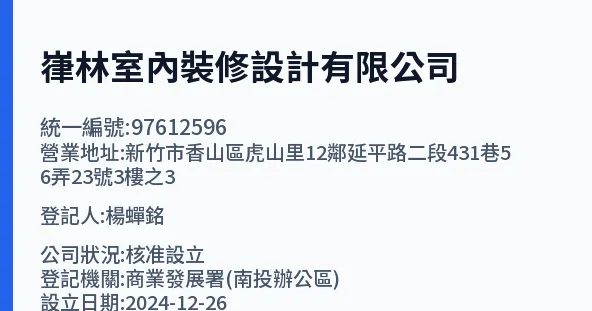 嵂林室內裝修設計有限公司的照片-統編 97612596(新竹市) 公司登記資料與營業項目詳細圖表