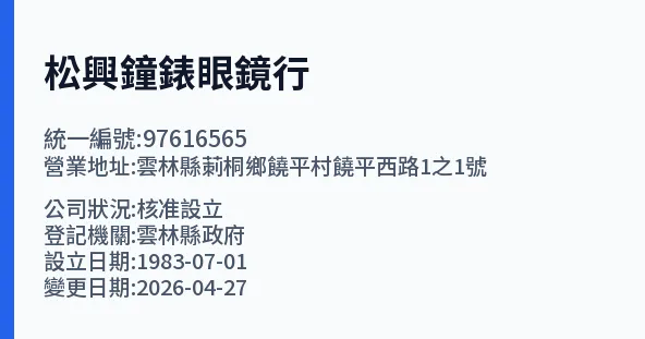 松興鐘錶眼鏡行的照片-統編 97616565(雲林縣) 公司登記資料與營業項目詳細圖表