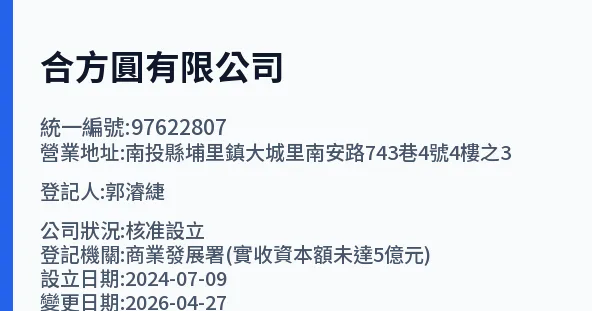 合方圓有限公司的照片-統編 97622807(南投縣) 公司登記資料與營業項目詳細圖表