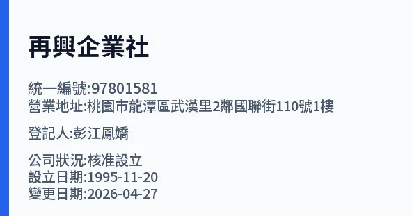 再興企業社的照片-統編 97801581(桃園市) 公司登記資料與營業項目詳細圖表
