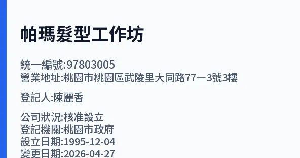 帕瑪髮型工作坊的照片-統編 97803005(桃園市) 公司登記資料與營業項目詳細圖表