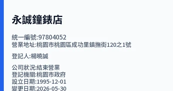 永誠鐘錶店的照片-統編 97804052(桃園市) 公司登記資料與營業項目詳細圖表