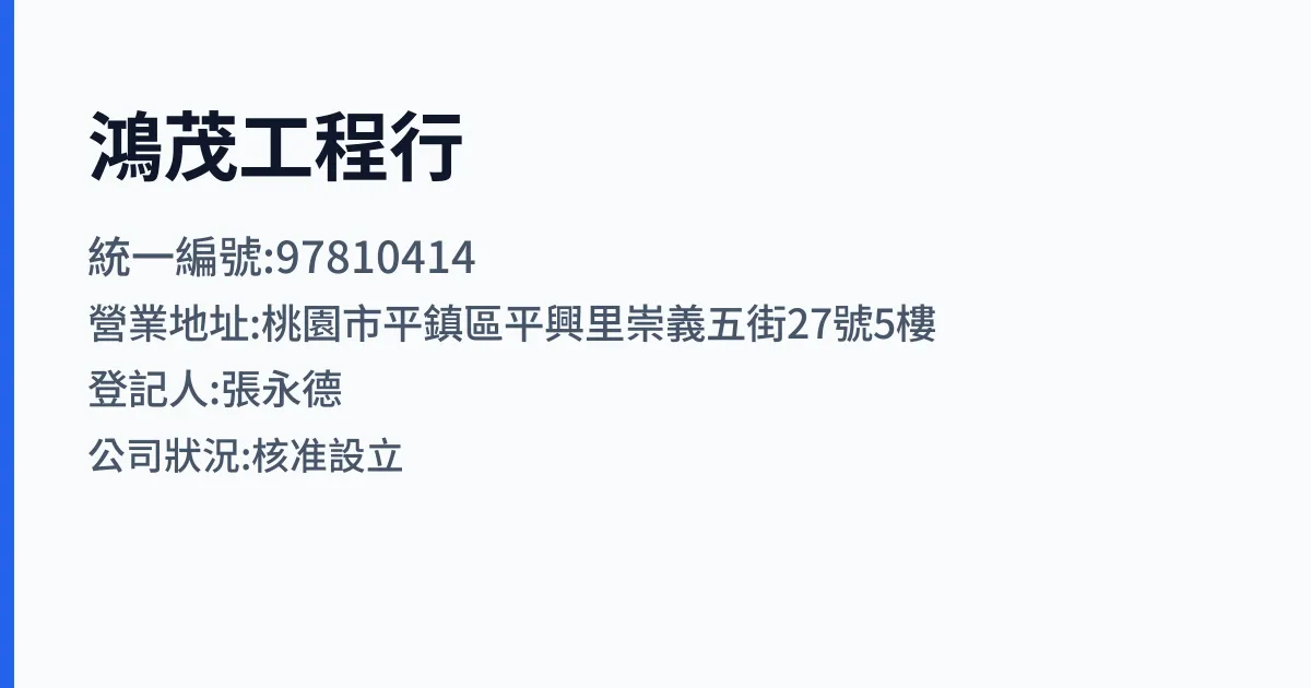 鴻茂工程行 - 統編 97810414(桃園市) 公司登記資料與營業項目詳細圖表