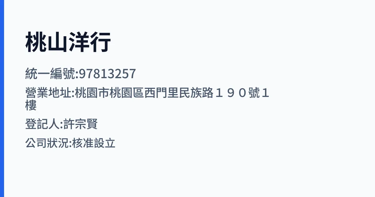 桃山洋行 - 統編 97813257(桃園市) 公司登記資料與營業項目詳細圖表