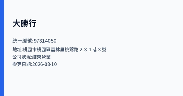 大勝行的照片-統編 97814050(桃園市) 公司登記資料與營業項目詳細圖表