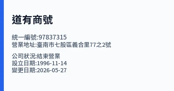 道有商號的照片-統編 97837315(臺南市) 公司登記資料與營業項目詳細圖表