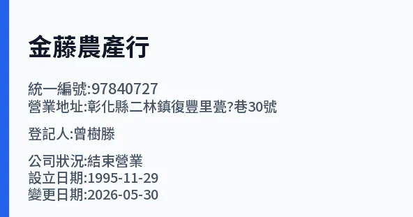 金藤農產行的照片-統編 97840727(彰化縣) 公司登記資料與營業項目詳細圖表