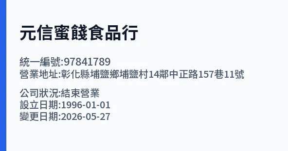 元信蜜餞食品行的照片-統編 97841789(彰化縣) 公司登記資料與營業項目詳細圖表