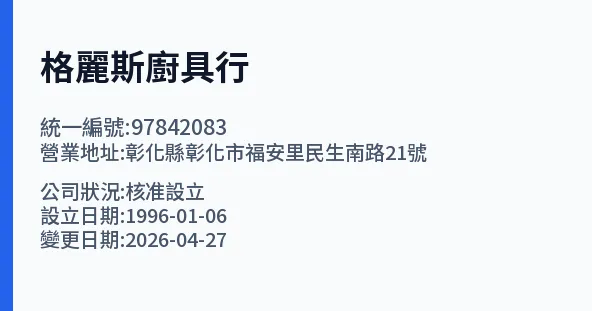 格麗斯廚具行的照片-統編 97842083(彰化縣) 公司登記資料與營業項目詳細圖表