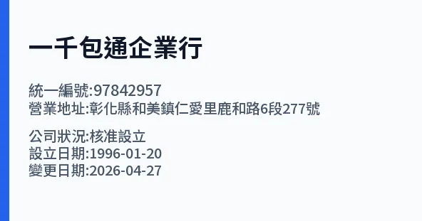一千包通企業行的照片-統編 97842957(彰化縣) 公司登記資料與營業項目詳細圖表