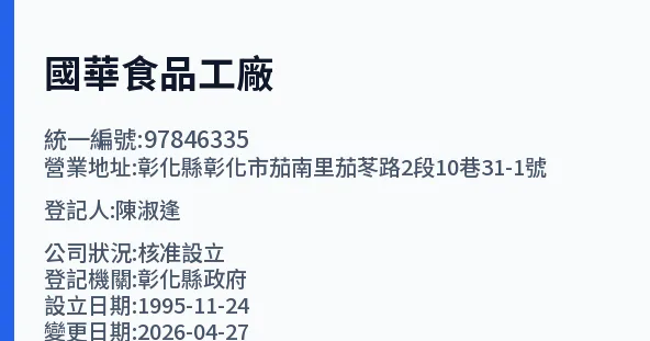 國華食品工廠的照片-統編 97846335(彰化縣) 公司登記資料與營業項目詳細圖表