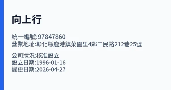向上行的照片-統編 97847860(彰化縣) 公司登記資料與營業項目詳細圖表