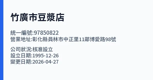 竹廣市豆漿店的照片-統編 97850822(彰化縣) 公司登記資料與營業項目詳細圖表