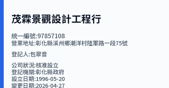 茂霖景觀設計工程行的照片-統編 97857108(彰化縣) 公司登記資料與營業項目詳細圖表