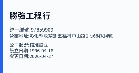 勝強工程行的照片-統編 97859909(彰化縣) 公司登記資料與營業項目詳細圖表