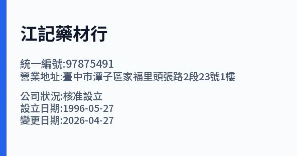 江記藥材行的照片-統編 97875491(臺中市) 公司登記資料與營業項目詳細圖表