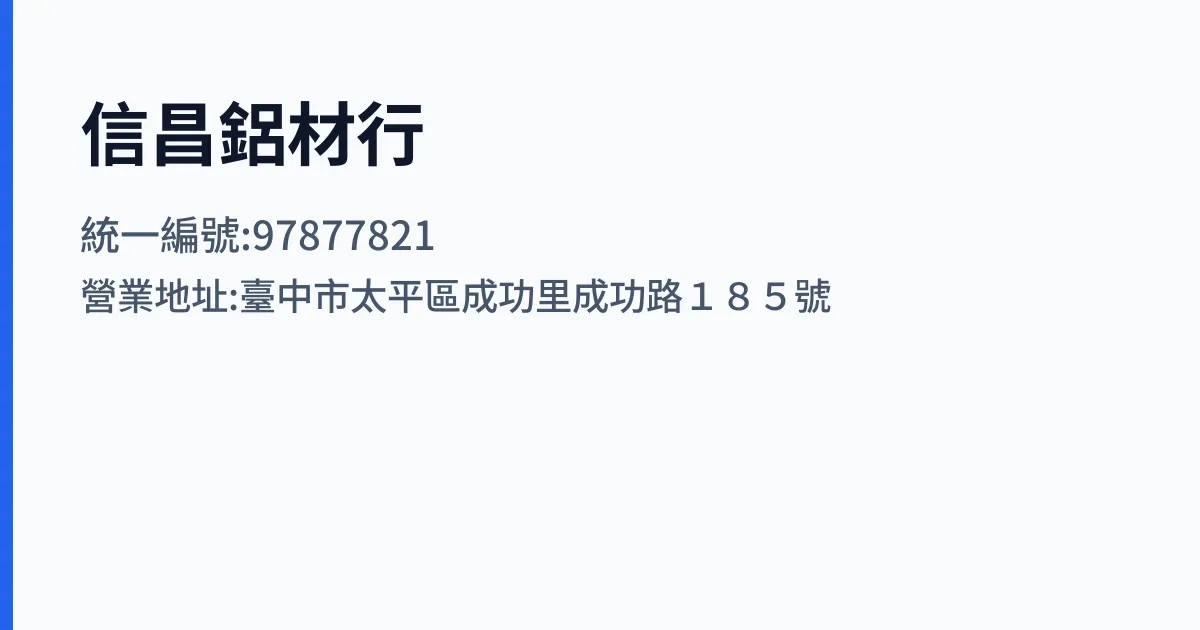 信昌鋁材行 - 統編 97877821(臺中市) 公司登記資料與營業項目詳細圖表