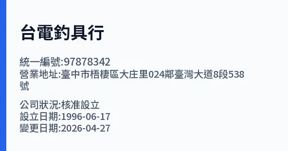 台電釣具行的照片-統編 97878342(臺中市) 公司登記資料與營業項目詳細圖表