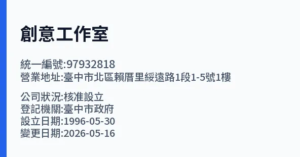 創意工作室的照片-統編 97932818(臺中市) 公司登記資料與營業項目詳細圖表