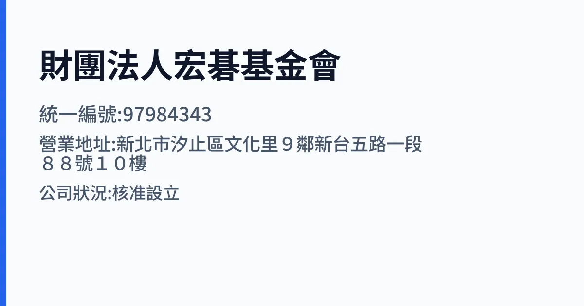 財團法人宏碁基金會 - 統編 97984343（新北市） 公司登記資料與營業項目詳細圖表