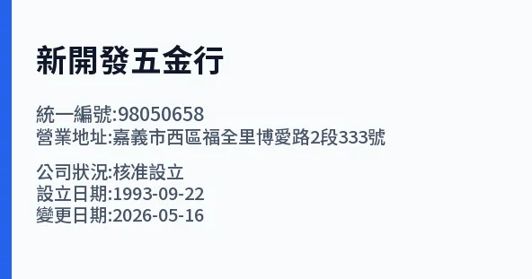 新開發五金行的照片-統編 98050658(嘉義市) 公司登記資料與營業項目詳細圖表