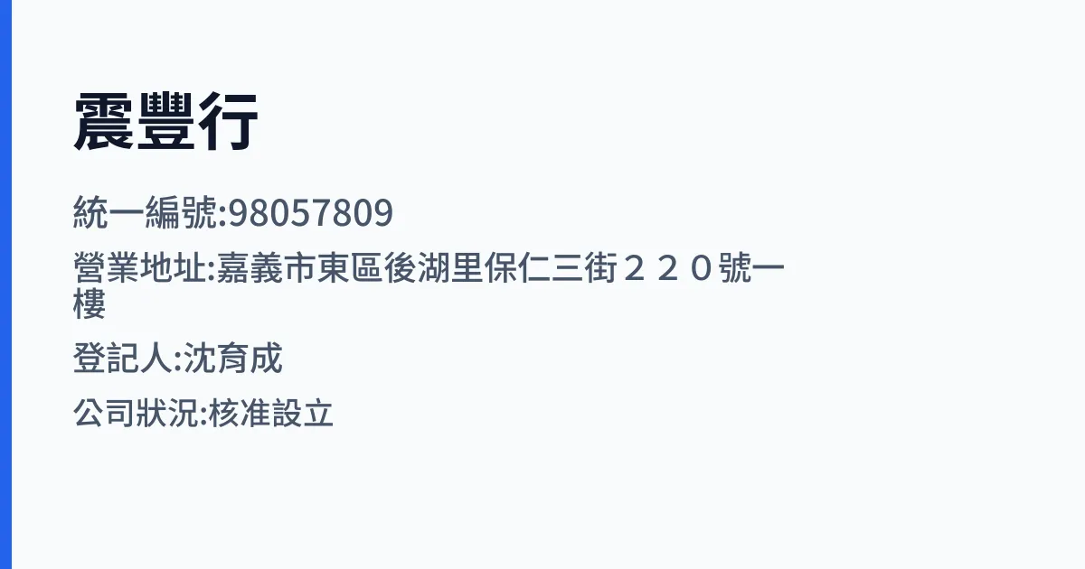 震豐行 - 統編 98057809(嘉義市) 公司登記資料與營業項目詳細圖表