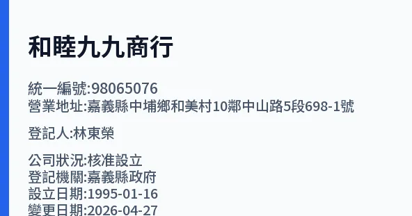 和睦九九商行的照片-統編 98065076(嘉義縣) 公司登記資料與營業項目詳細圖表