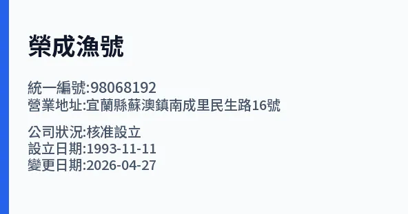 榮成漁號的照片-統編 98068192(宜蘭縣) 公司登記資料與營業項目詳細圖表