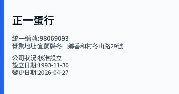 正一蛋行的照片-統編 98069093(宜蘭縣) 公司登記資料與營業項目詳細圖表